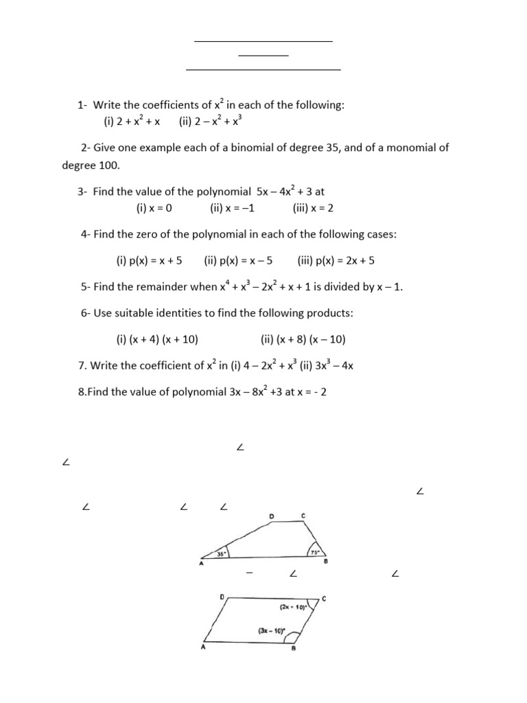 Class IX Winter Break Math Homework | PDF