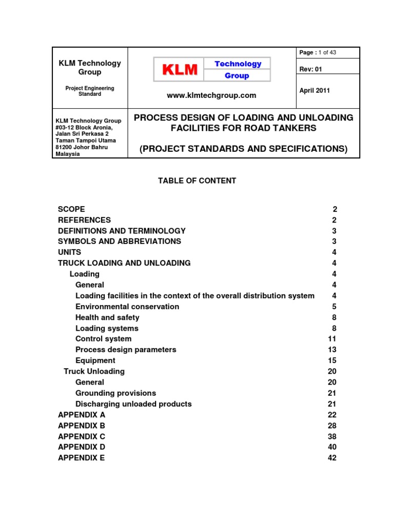 Project Standards and Specifications Loading Road Tankers Rev01 | PDF ...