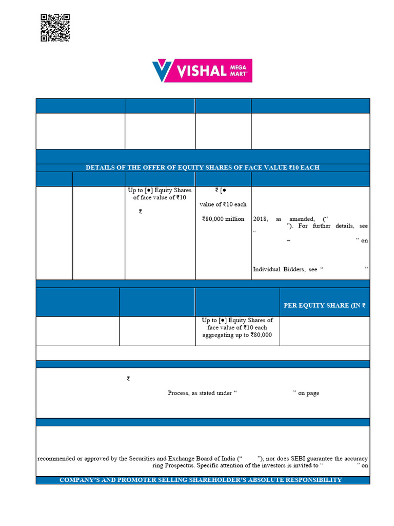Vishal Mega Mart Limited - Red Herring Prospectus | PDF | Stocks | Investing