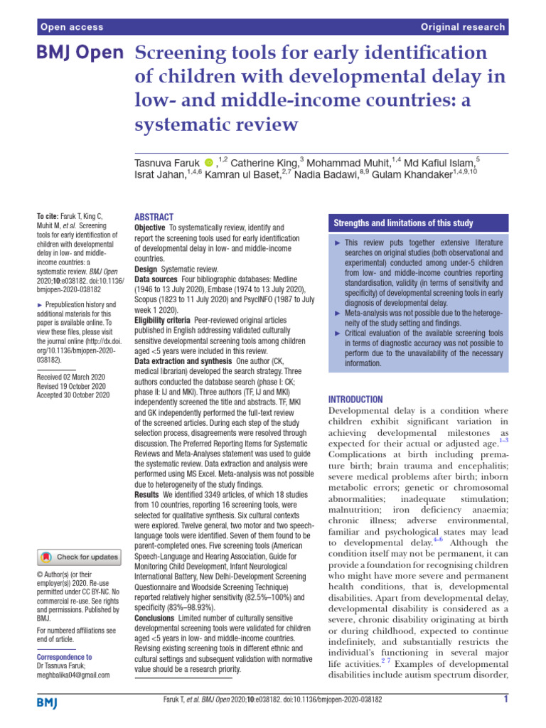 Screening Tools for Developmental Delay | PDF | Systematic Review ...