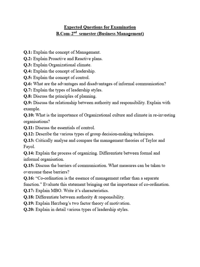 2nd Business Management Questions | PDF