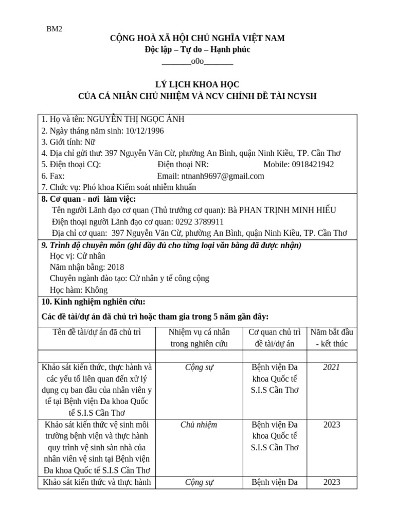 Bm2. Lý Lịch Khoa Học | PDF