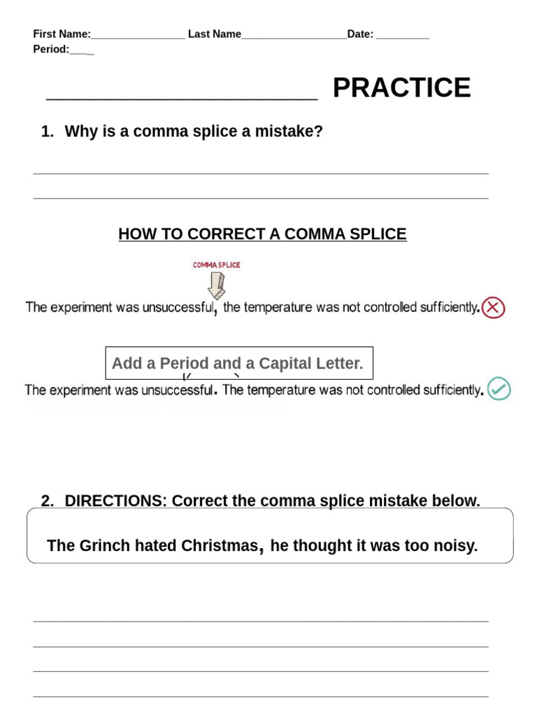 Comma Splice Correction Practice | PDF | Christmas | Christmas Fiction