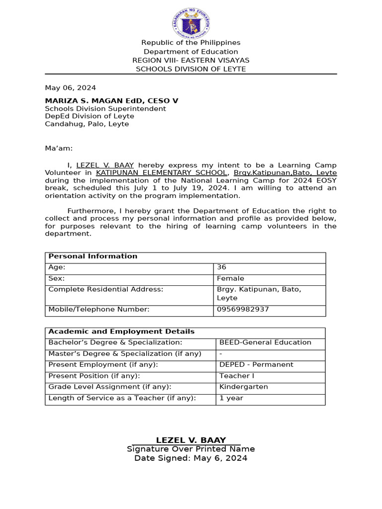 Expression of Intent Lezel | PDF