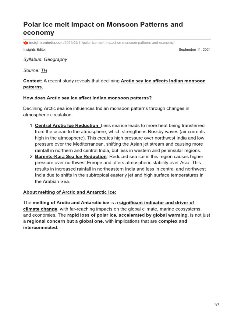 Polar Ice Melt and Monsoon Effects | PDF | Climate Change | Oceans