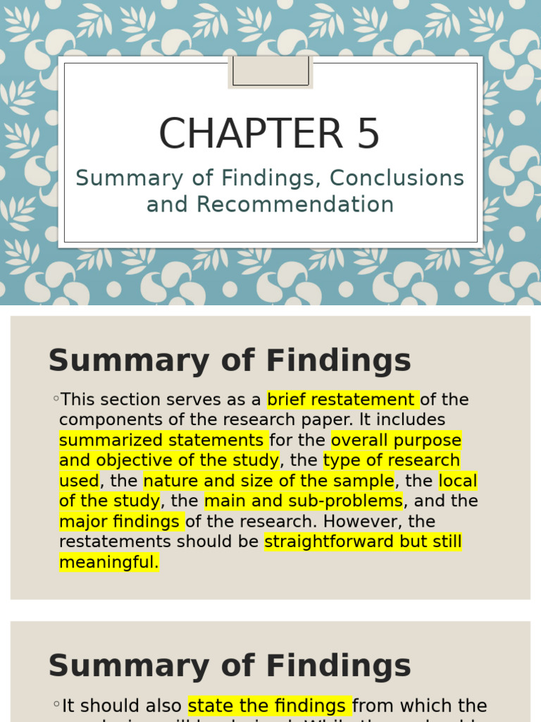 Chapter 5 Summary of Findings Conclusions and Recommendation | PDF ...