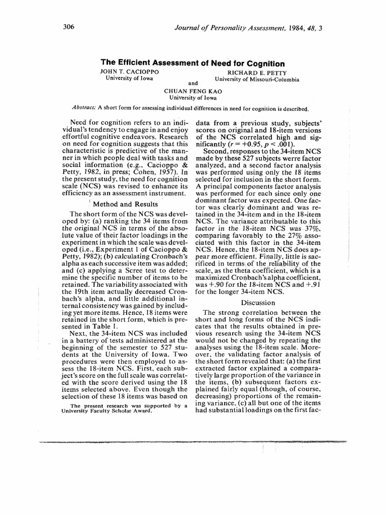 Efficient Need for Cognition Assessment | PDF | Psychological Theories ...