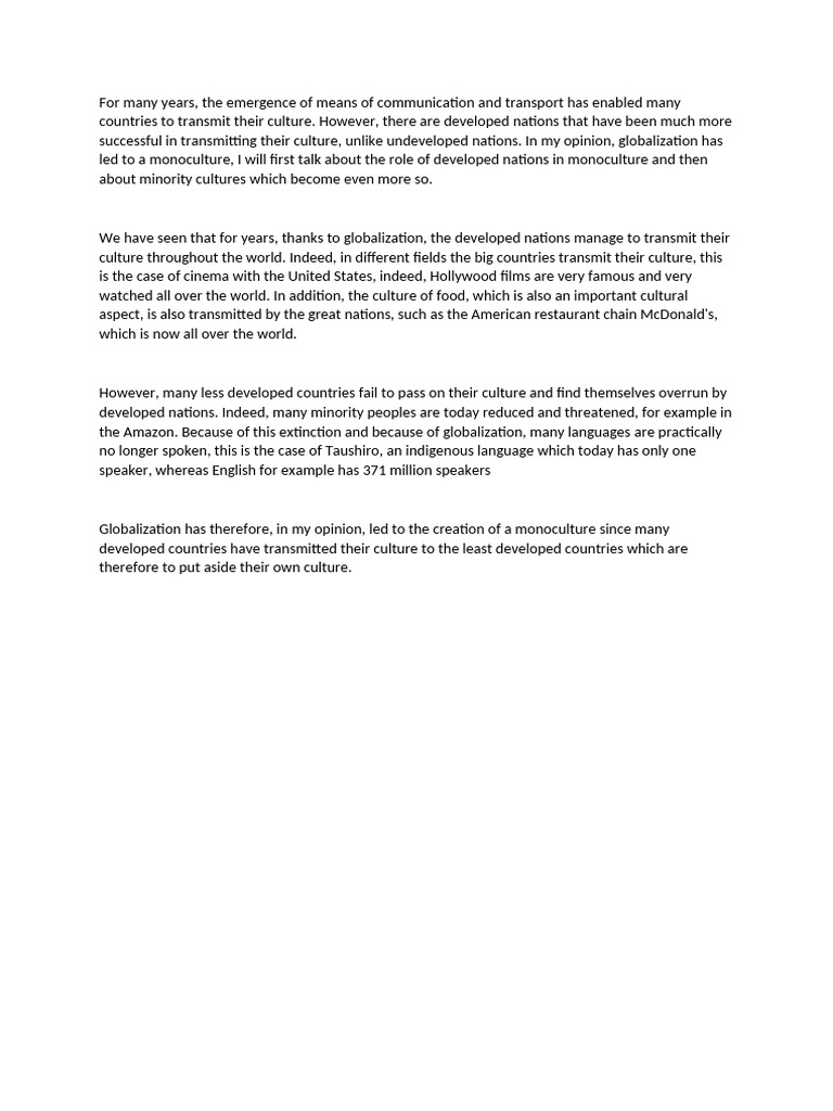 Globalization and Cultural Monoculture | PDF