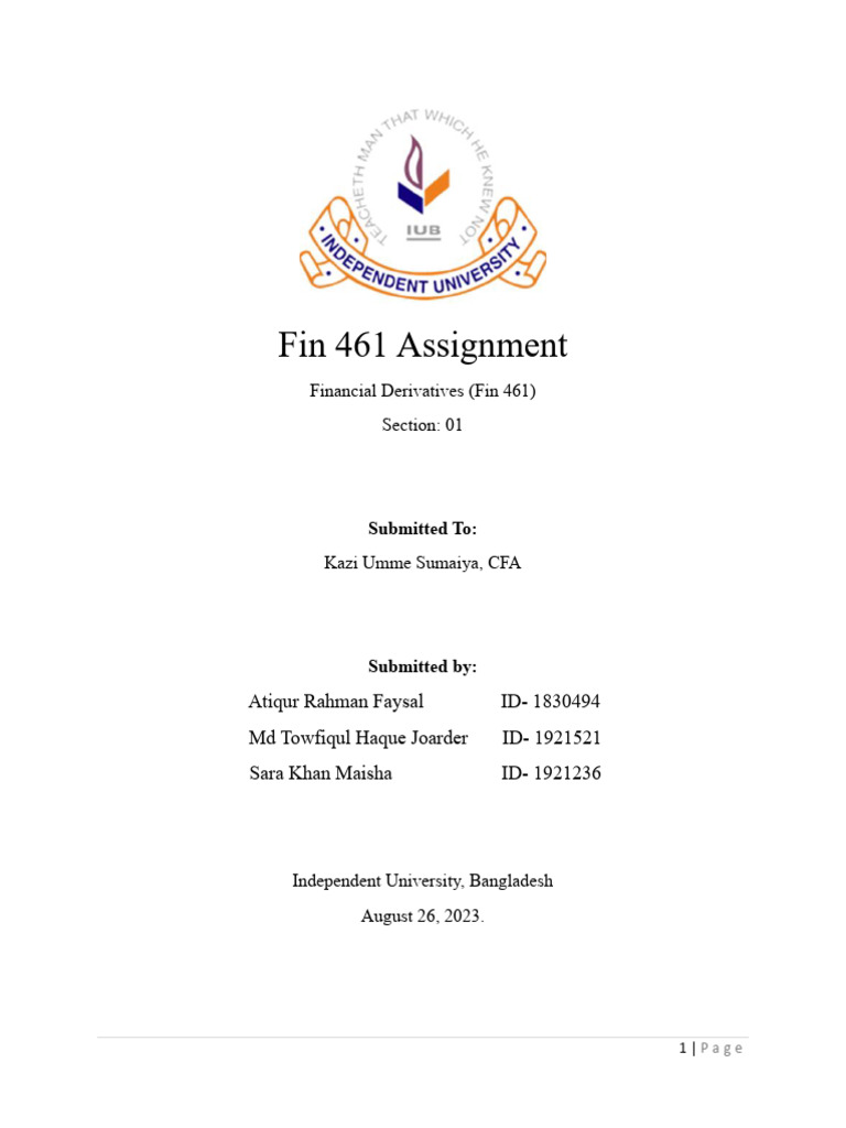 Fin 461 Group Assignment | PDF | Futures Contract | Option (Finance)