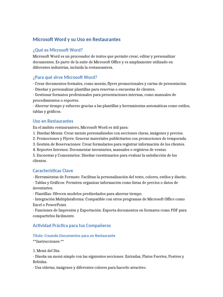 Microsoft Word en Restaurantes | PDF