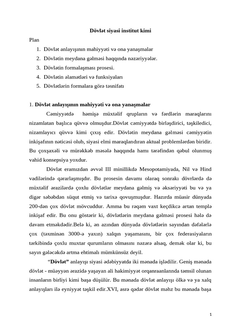 Dövlət Başlıca Siyasi Təsisat Kimi | PDF