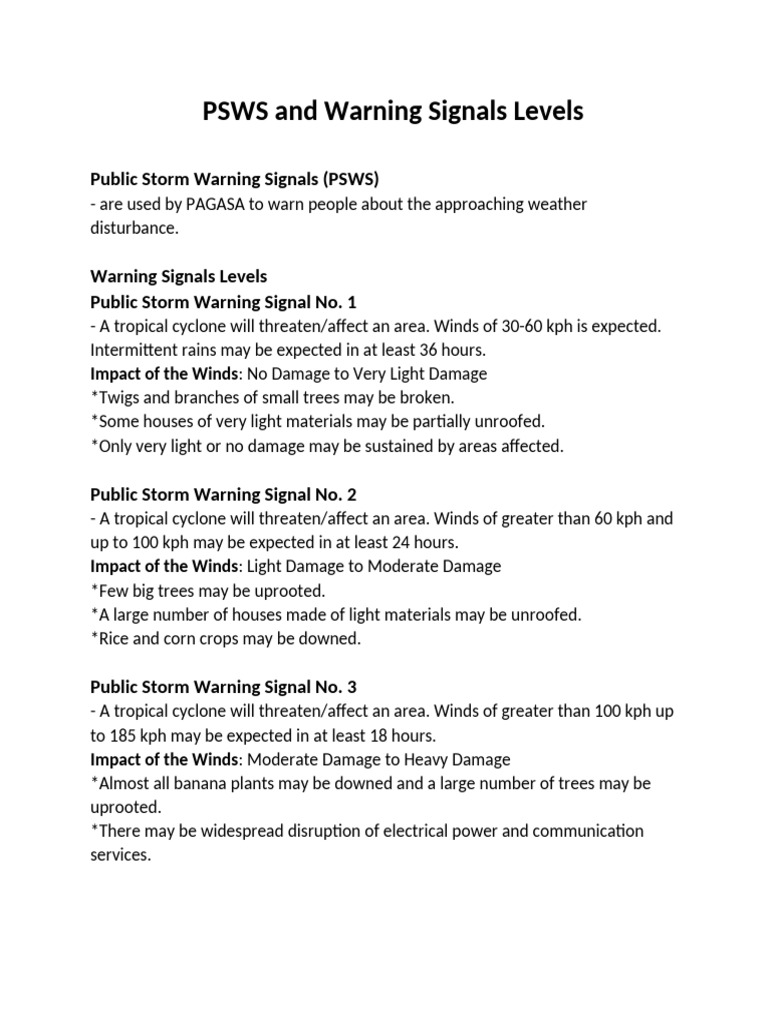 PSWS and Warning Signals Levelsss | PDF | Typhoon | Storms