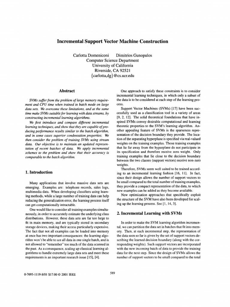 Incremental Support Vector Machine Construction | PDF | Support Vector Machine | Algorithms And ...