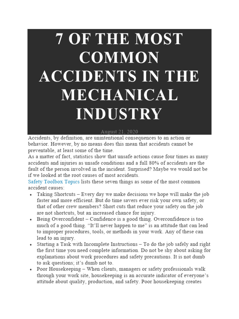 7 of the Most Common Accidents in the Mechanical Industry | PDF ...