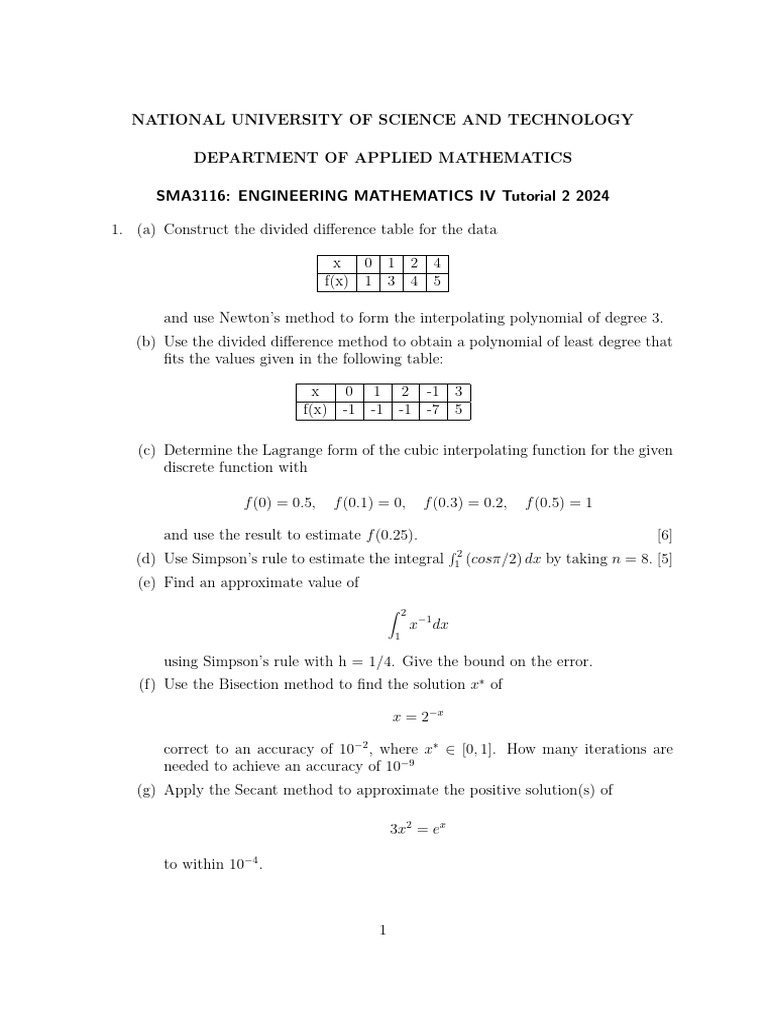 SMA3116_Tutorial_2_2024 | PDF | Numerical Analysis | Mathematical Analysis