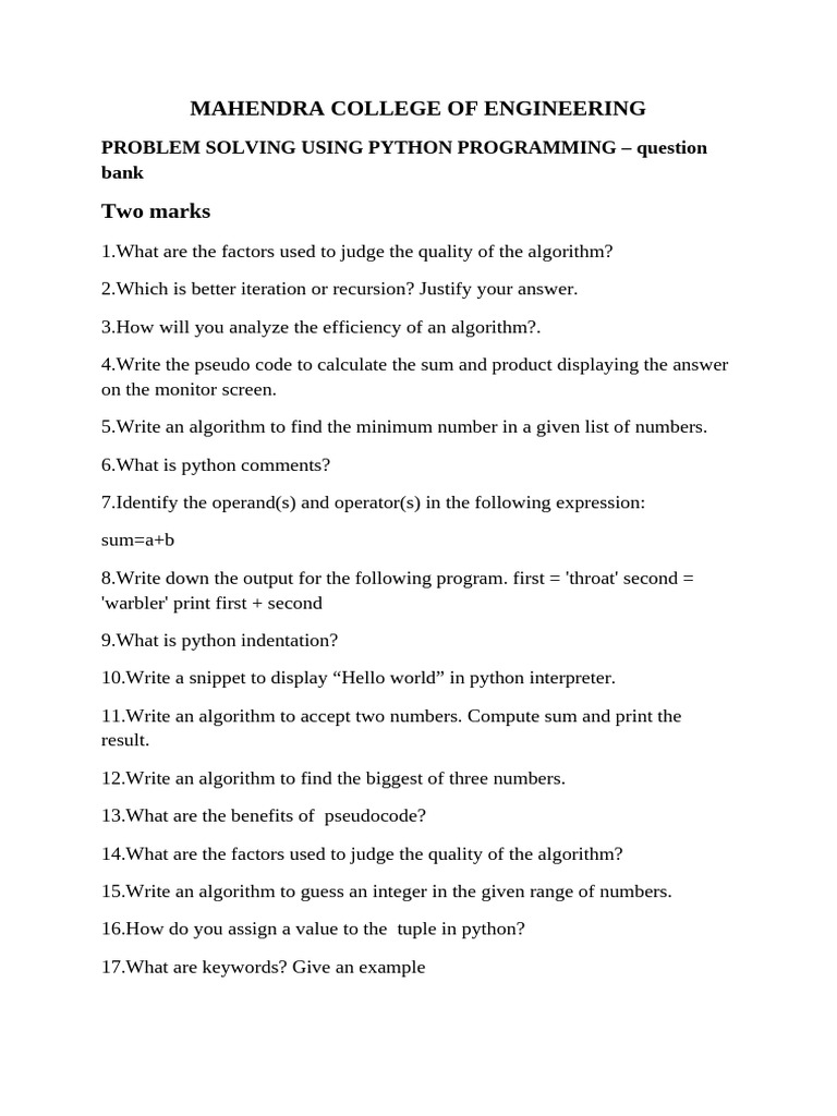 python question bank | PDF