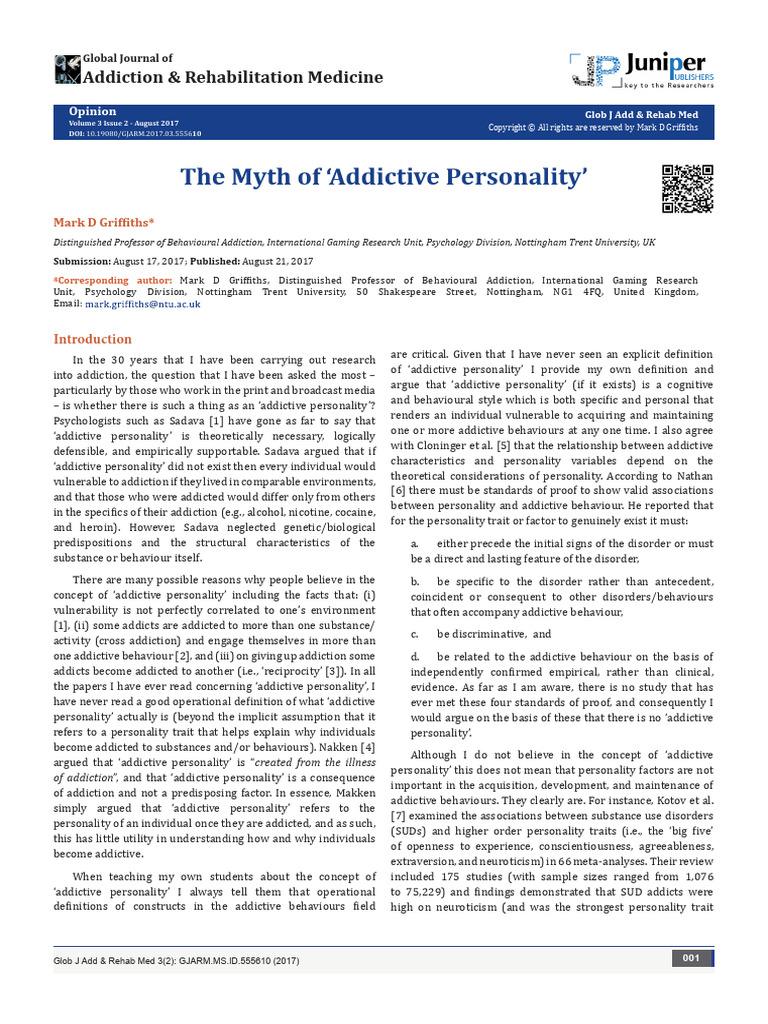 The Myth of Addictive Personality' | PDF | Psychology | Substance Abuse