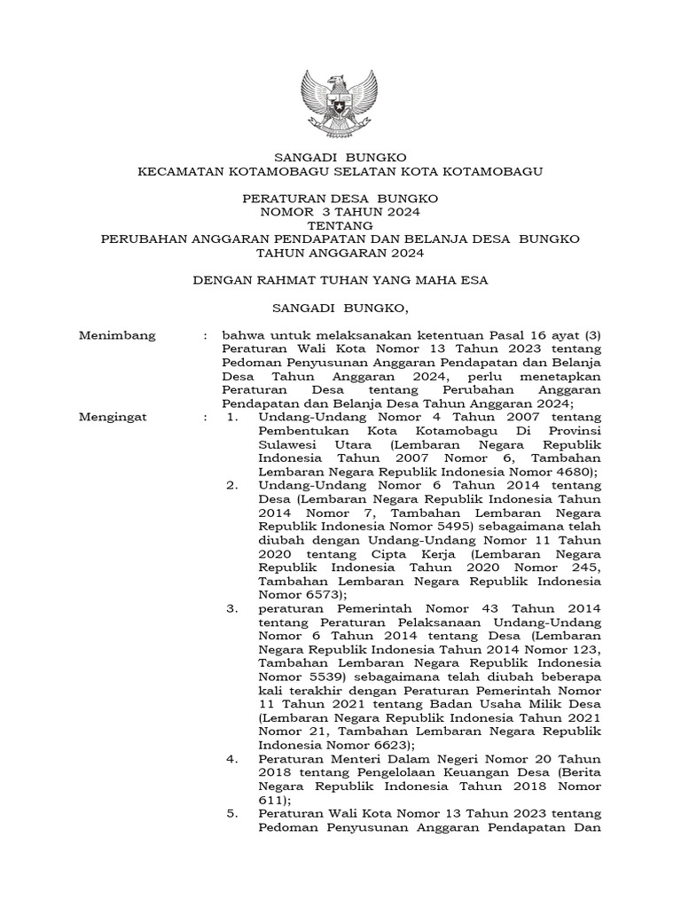 Perubahan APBDes Bungko 2024 | PDF