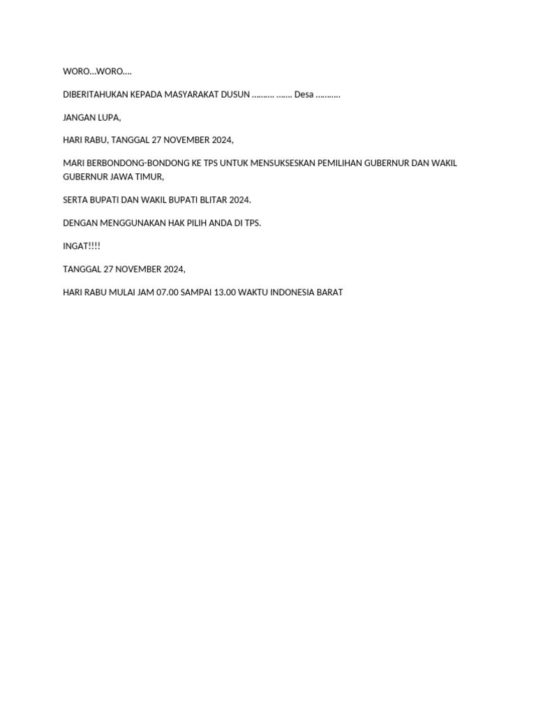 Teks Woro-Woro Ditempat Ibadah 26 November | PDF