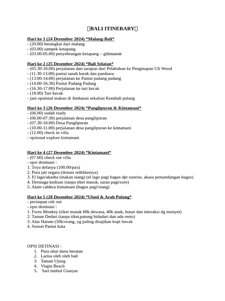 Bali Itinerary12 | PDF