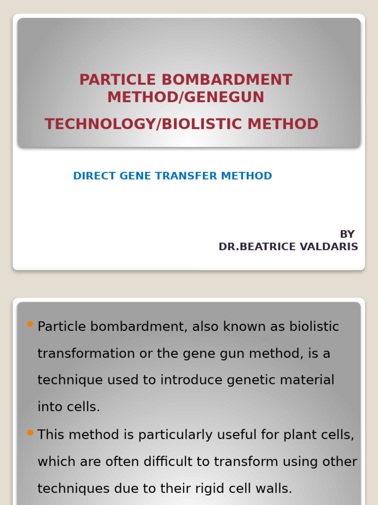 Particle Bombardment Gene Transfer Method | PDF | Transformation ...