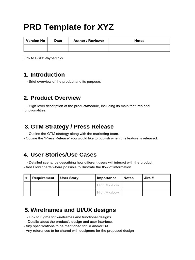PRD Template | PDF | Use Case | Performance Indicator