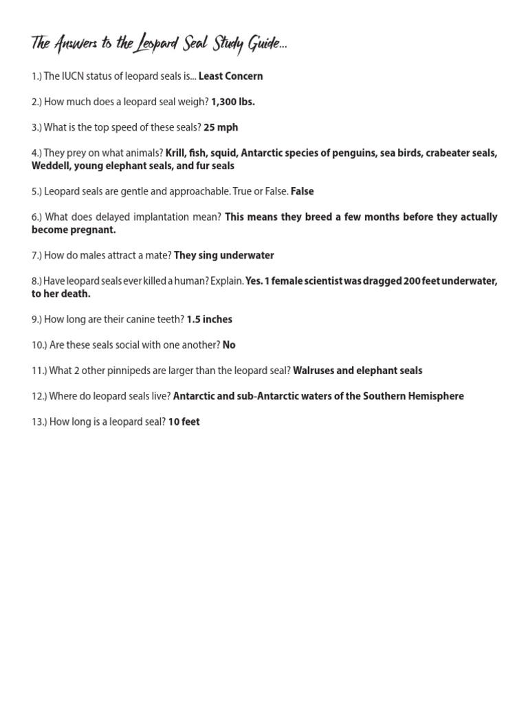 The Leopard Seal Answer Key | PDF