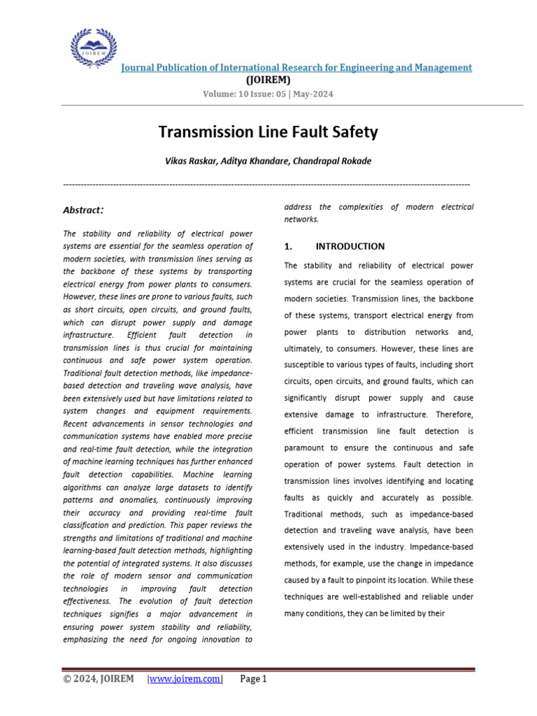 Transmission Line Fault Safety | PDF | Machine Learning | Relay