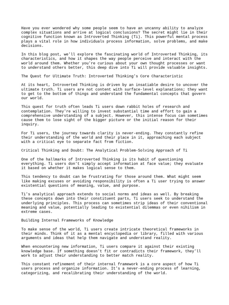 Ti Function | PDF | Thought | Extraversion And Introversion