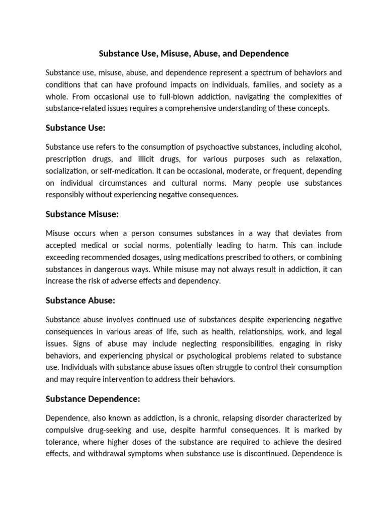 Grade 8 CUF Substance Use Misuse Abuse and Dependence | PDF | Substance ...