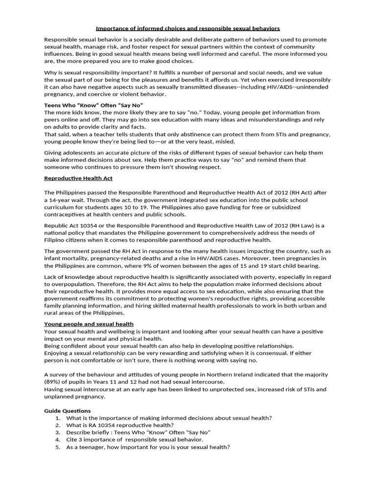 CUF Article Mar 01 Responsible Sexual Behaviors | PDF | Sex Education ...