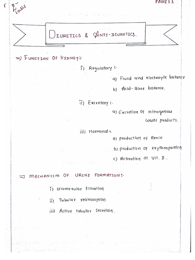 Diuretics and Anti Diuretics Pharmacology | PDF