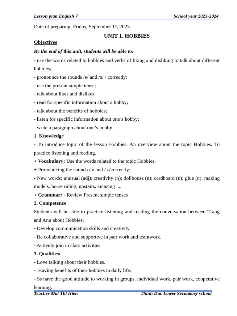 GA 7- Unit 1 | PDF | Vocabulary | Lesson Plan