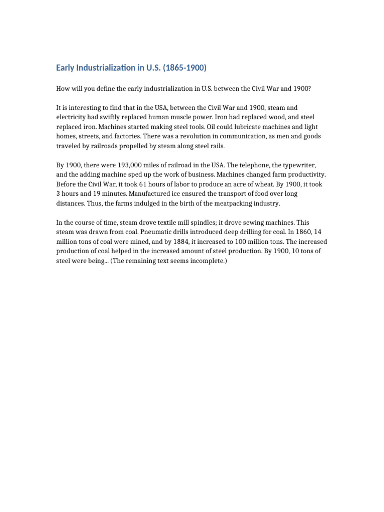 Early Industrialization US | PDF