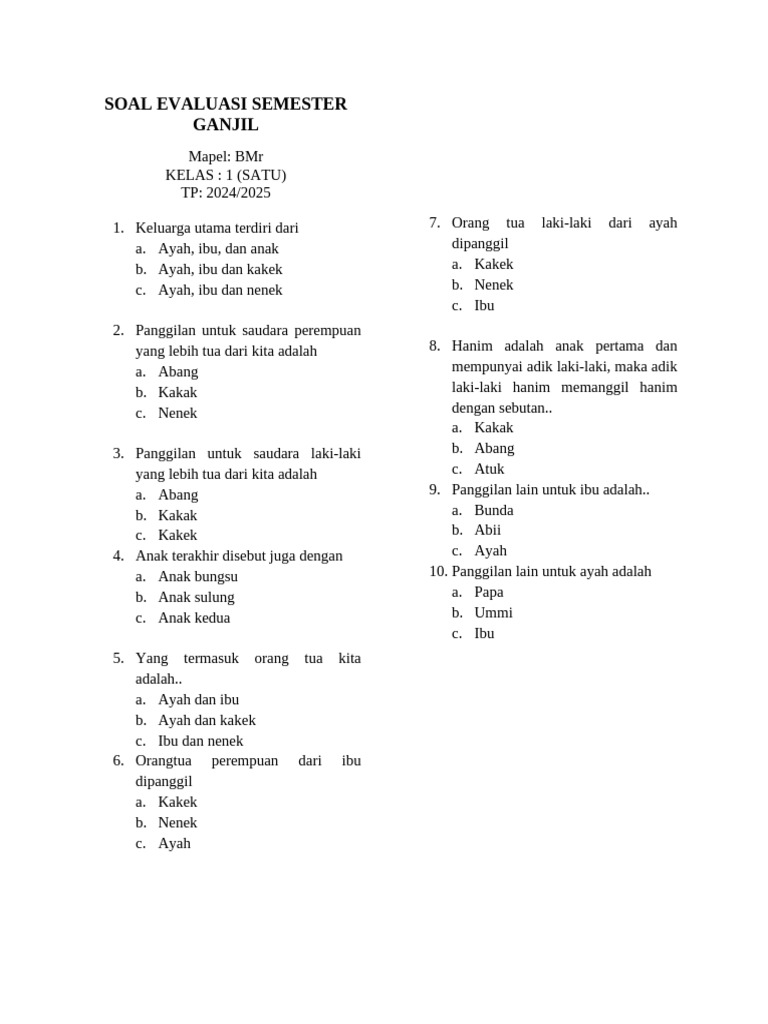 392569945-SOAL-BMR-KLS-1 | PDF