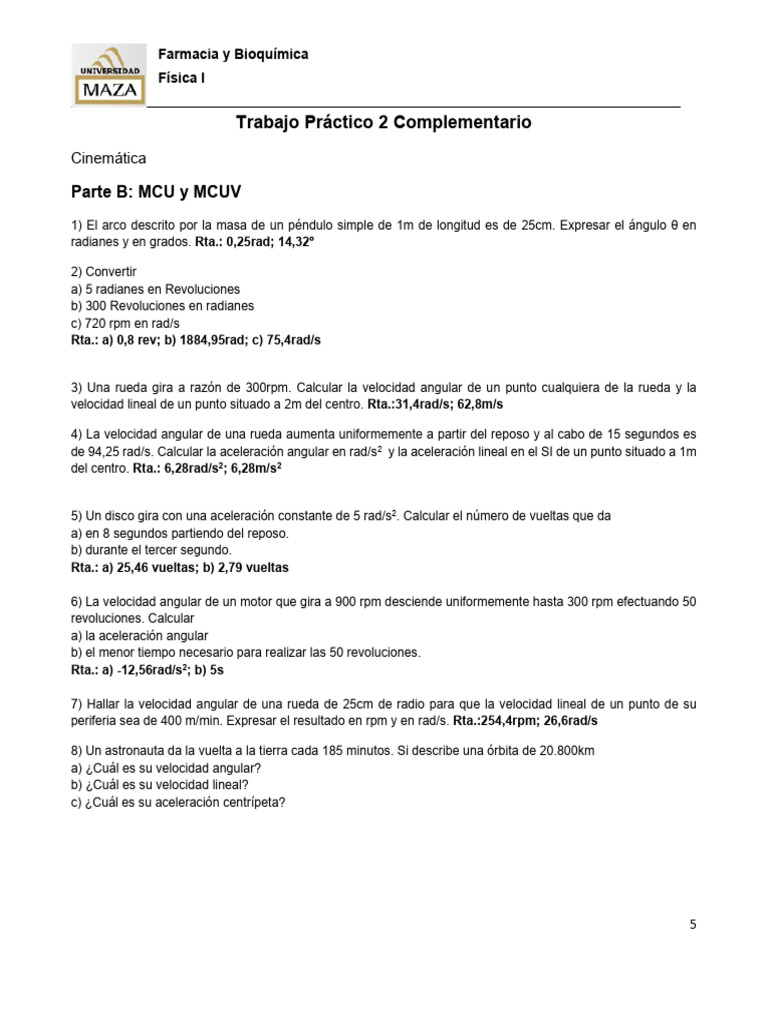 TP 2 Parte B MCU MCUV Complementario | PDF | Cantidades fisicas | Tiempo espacial