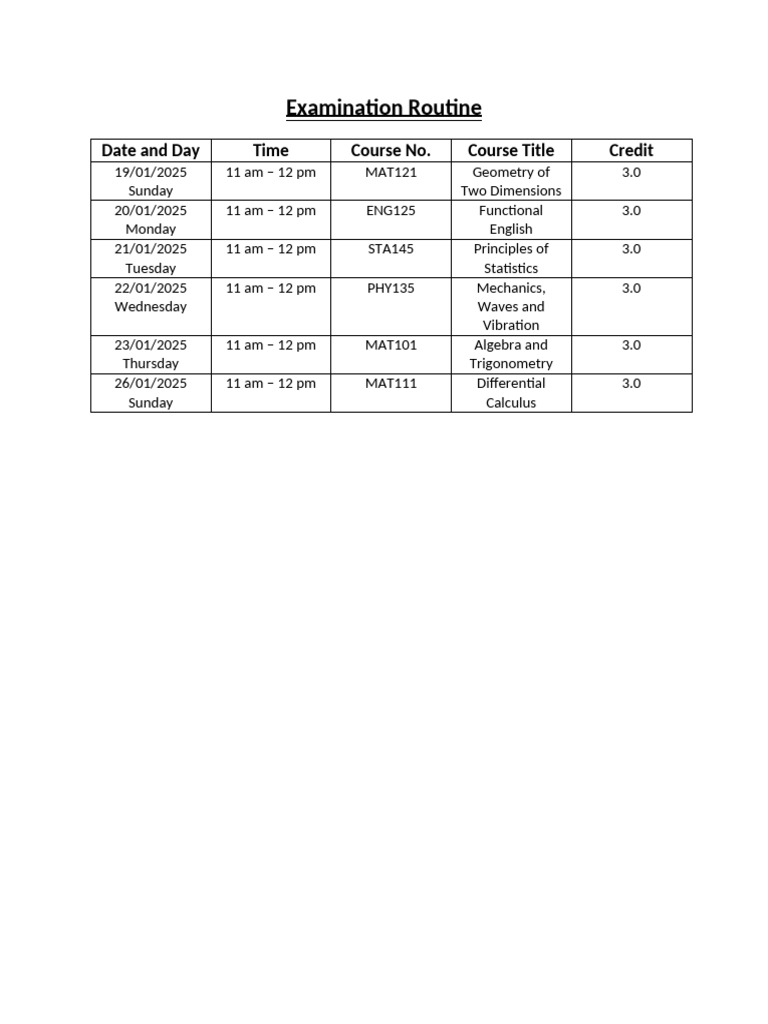 Exam Schedule for Students | PDF