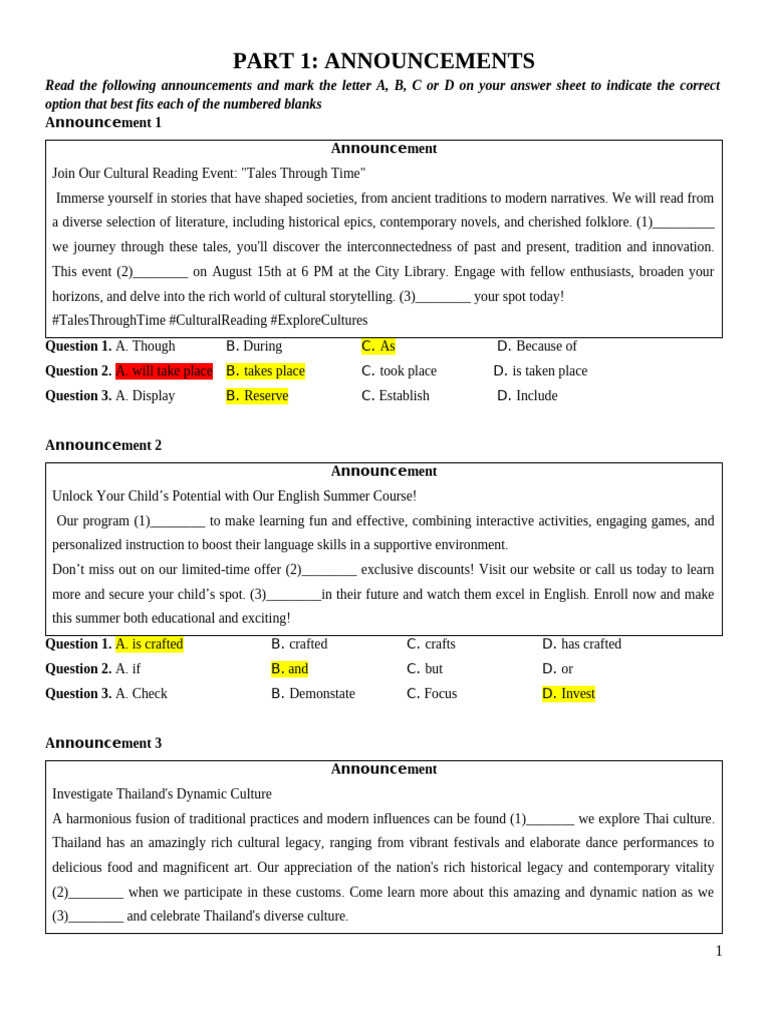 Practice (Announcement & Arrangement) | PDF