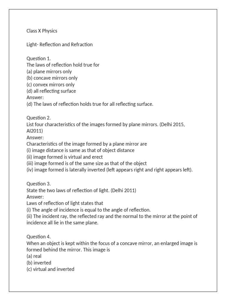 class X ch 1 | PDF | Mirror | Electrodynamics