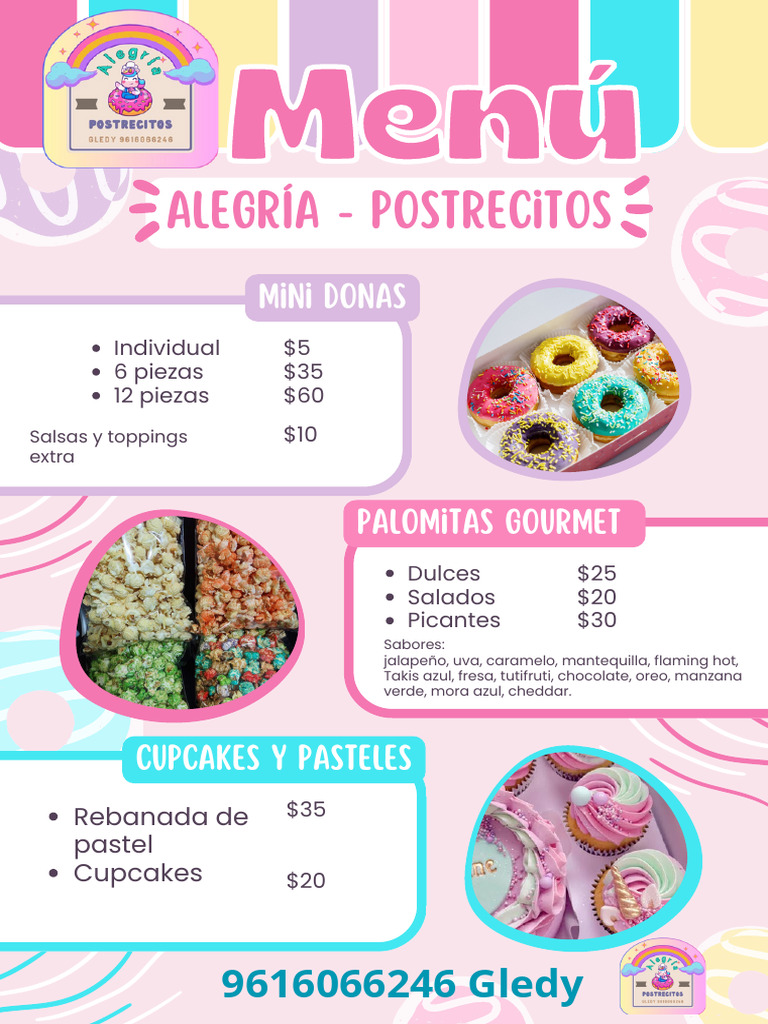 Menu Restaurante de Donas Llamativo Rosa Pastel - 20240726 - 232956 ...