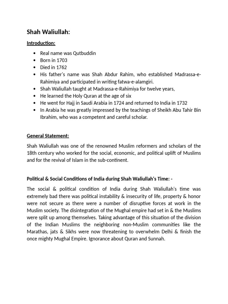 Shah Waliullah (Ref Notes) | PDF | Religious Faiths | Monotheistic ...