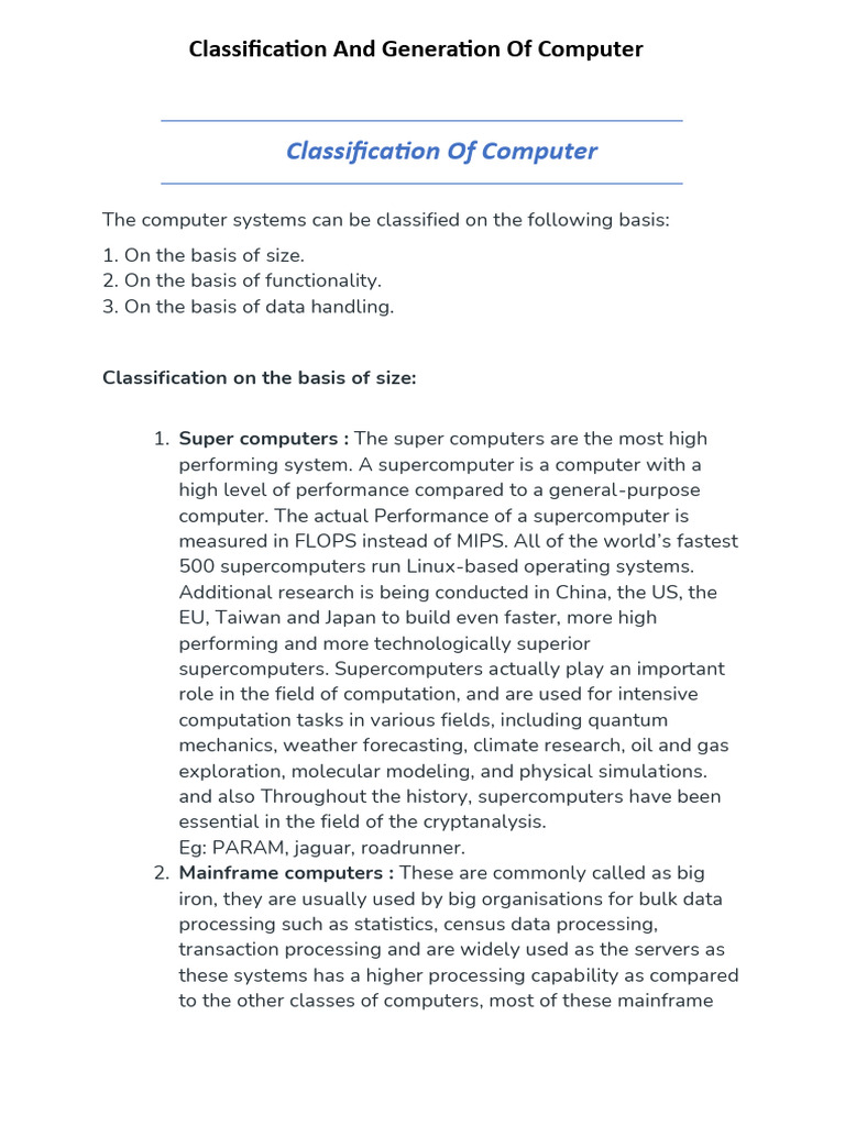 Generations and Classification of Computer;Saleem. | PDF | Microcomputers | Supercomputer