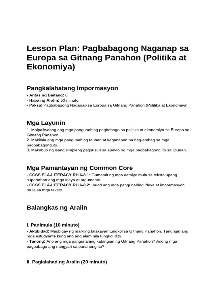 Grade Level 8 - Lesson Plan | PDF