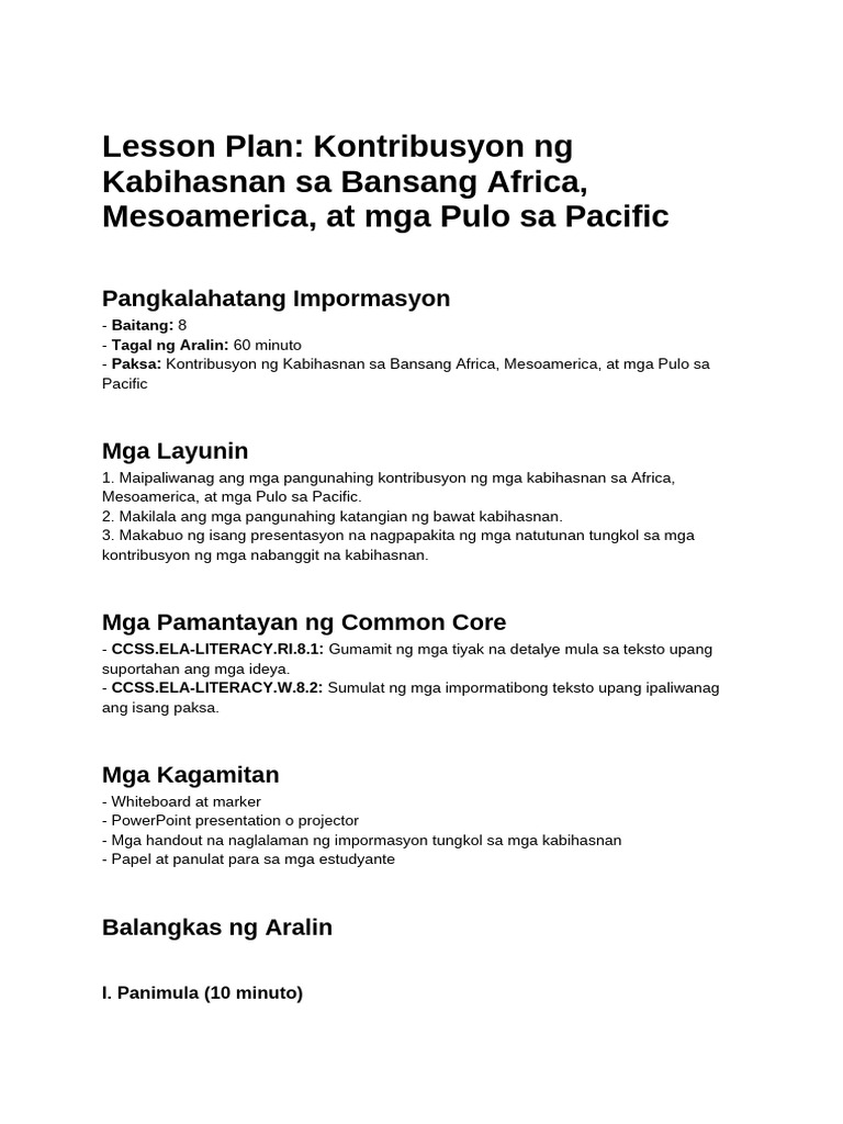 Grade Level 8 - Lesson Plan | PDF