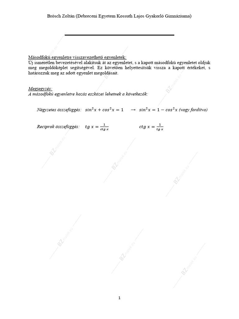 Egyenletek-XXIV.-Trigonometrikus-alapegyenletek-IV-E | PDF