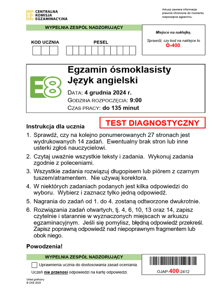 OJAP 400 X 2412 Zeszyt Zadan | PDF