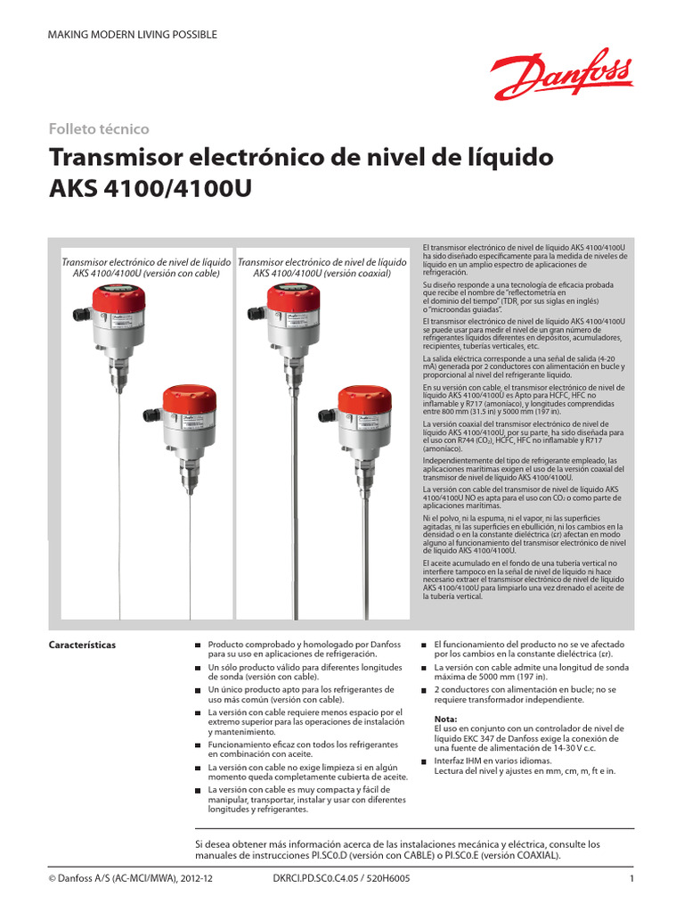 Sensor de Nivel AKS 4100 - 4100U | PDF | Electrónica | Transmisor