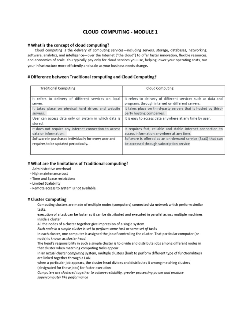 Ktu s7 Cse M1 CLOUD COMPUTING | PDF | Cloud Computing | Computer Cluster