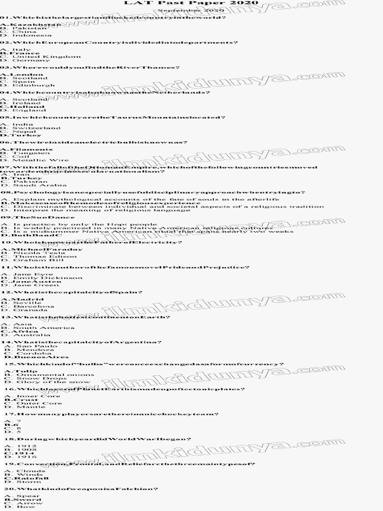 Lat Past Papers 2020-1 | PDF