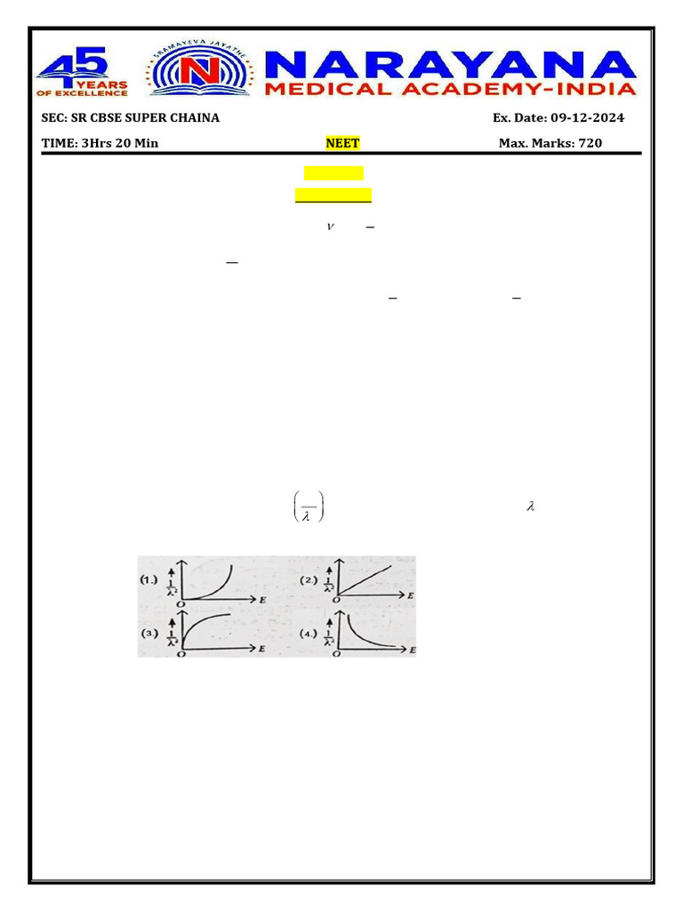 (Cbse-Neet) - Sr-Cbse Super Chaina - Neet QP DT - 09-12-2024 | PDF ...